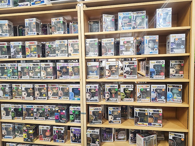 Pop culture heaven! These collectible figurines wait patiently in their boxes for someone who speaks their language of fandom.