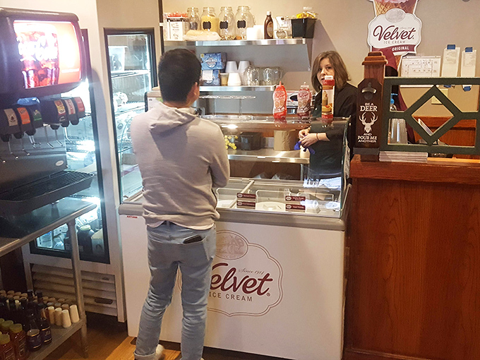 At the counter, ice cream dreams come true. Velvet Ice Cream, an Ohio favorite, provides the perfect sweet finale to your Reindeer Grill experience.