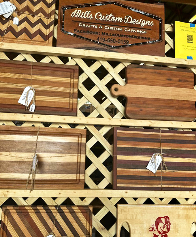 Craftsmanship lives at Mills Custom Designs. These handcrafted cutting boards showcase Ohio woodworking traditions with modern aesthetic appeal.