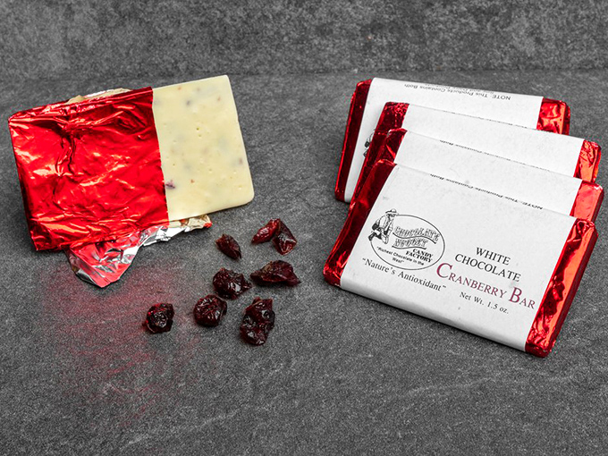 White chocolate cranberry bars wrapped in festive red foil &ndash; like little Christmas presents you can unwrap any day of the year.