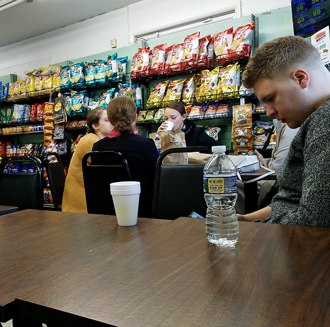Where food brings people together – students refueling between classes while plotting their next Malin's visit.