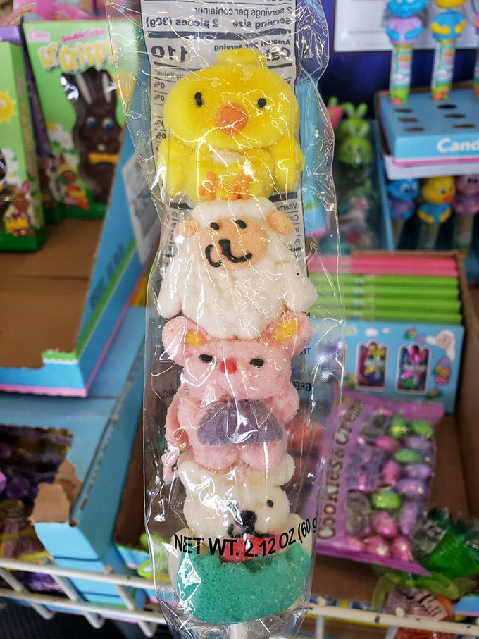 Easter's pastel parade of plush creatures, stacked like a sugary totem pole of seasonal cheer that's impossible to resist.