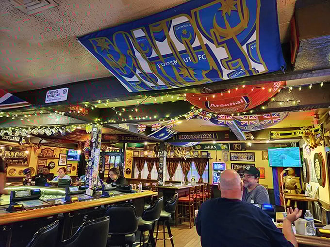 Soccer scarves and Union Jacks create the perfect backdrop for pint-lifting. During matches, this place gets louder than Parliament during a Brexit debate.