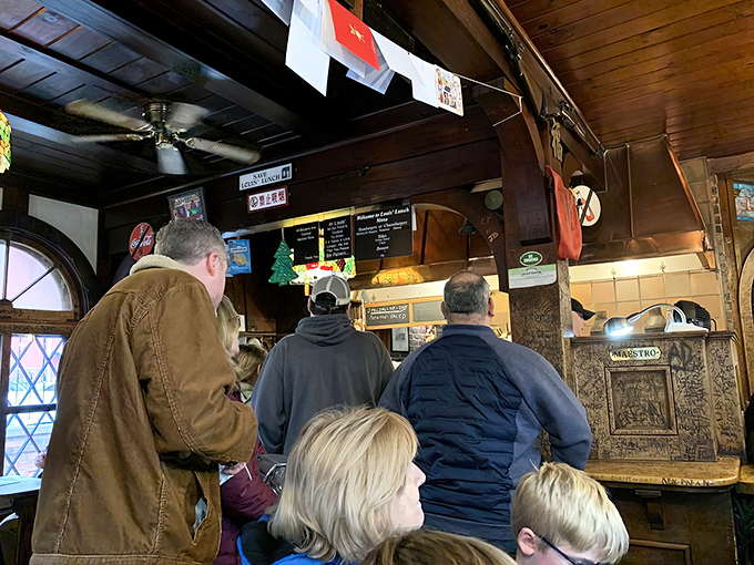 The line forms for a reason. These patrons aren't just waiting for lunch; they're queuing for a taste of American innovation at its most delicious.