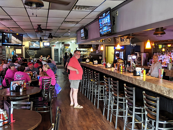 Where strangers become friends over shared burger appreciation. The dining room buzzes with the energy of satisfied appetites.
