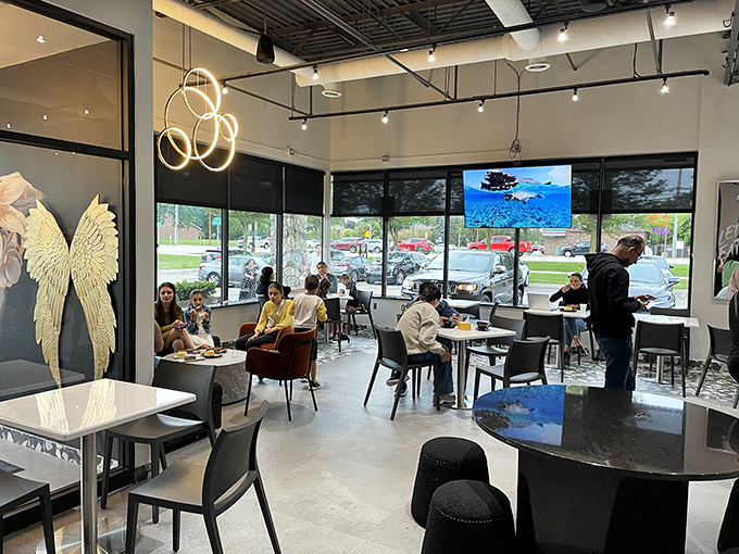 A diverse crowd gathered in pursuit of one common goal: experiencing cheesecake nirvana in a space that feels both trendy and timeless.