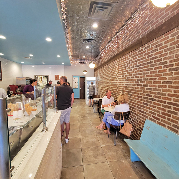 Where the magic happens&mdash;a narrow but efficient space where custard dreams come true. The tin ceiling adds just the right touch of vintage charm.