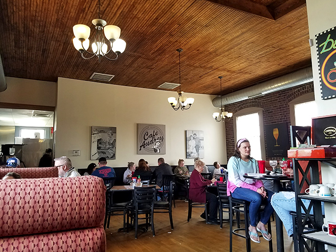 Where locals gather to solve the world's problems over eggs and coffee. The wooden ceiling adds warmth to both food and fellowship.