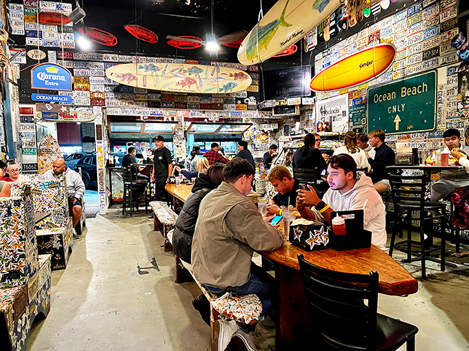 The dining room at Hodad's feels like a community meeting where the only agenda item is "enjoy amazing burgers in good company."
