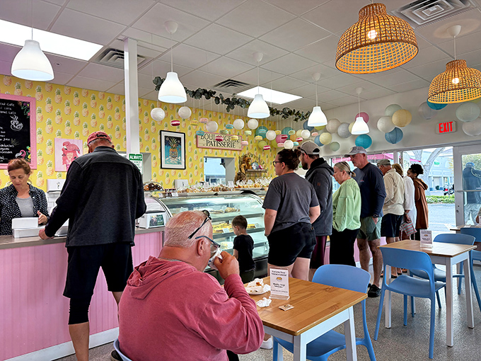 The line forms for good reason &ndash; these folks know that patience leads to pastry perfection. A pilgrimage to the altar of butter.