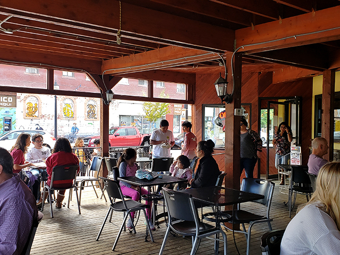 The covered patio offers prime people-watching with your tacos&mdash;a two-for-one special that doesn't appear on any menu.