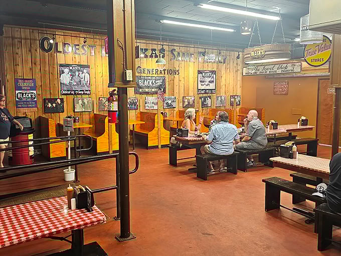 The communal tables aren't just furniture&mdash;they're democracy in action. CEOs sit beside cowboys, united by the universal language of "pass the sauce."