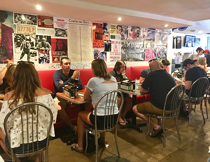 Breakfast as a social event&mdash;where conversations flow as freely as the coffee. The red booths have probably heard more campus secrets than any university counselor.