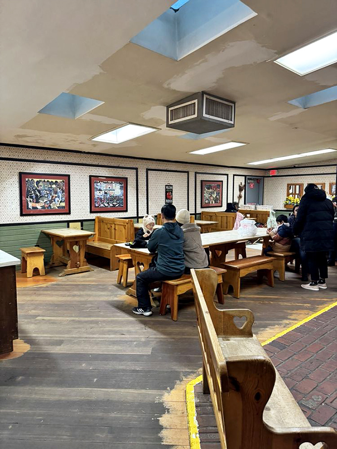 The wooden booths and benches aren't just seating&mdash;they're front-row tickets to the best show in town: your imminent pie experience.