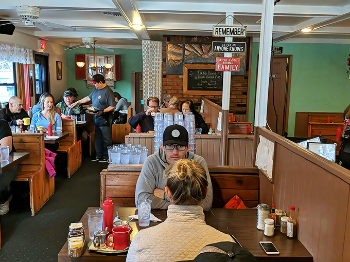 Where strangers become friends over coffee refills. The Stove's dining room buzzes with the universal language of "mmm, that looks good!"