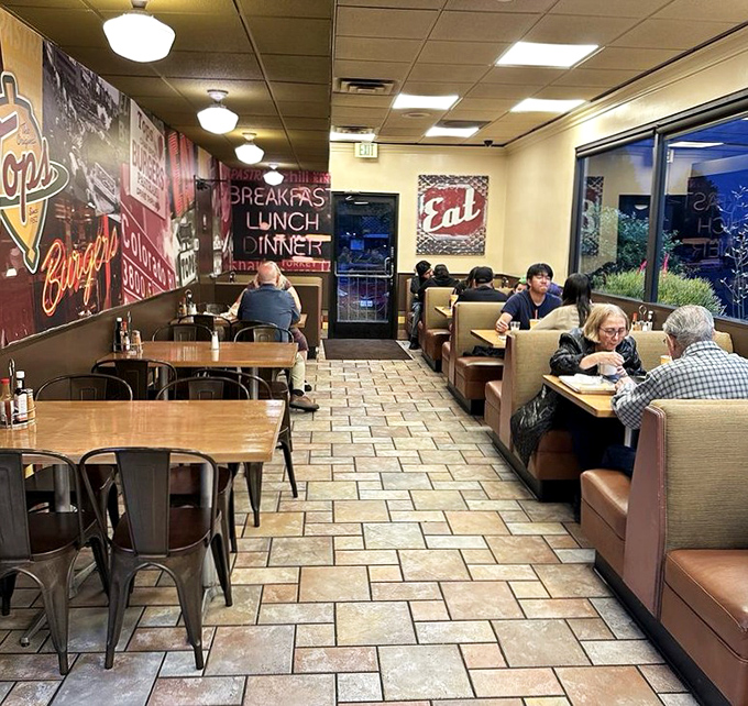 Generations gather at these tables. The universal language of "pass the ketchup" brings families together better than any board game.
