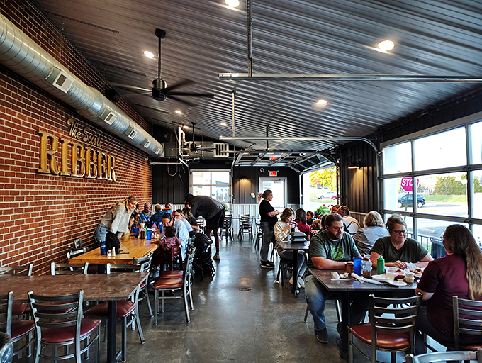 The industrial-modern dining space may look simple, but it's designed for one purpose: minimal distractions from the serious business of enjoying extraordinary barbecue.