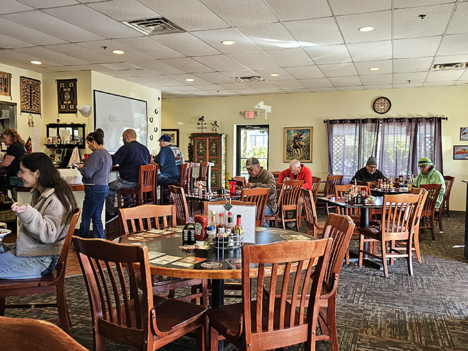 The dining room hums with the satisfied murmurs of locals who've learned the secret to starting their day right.