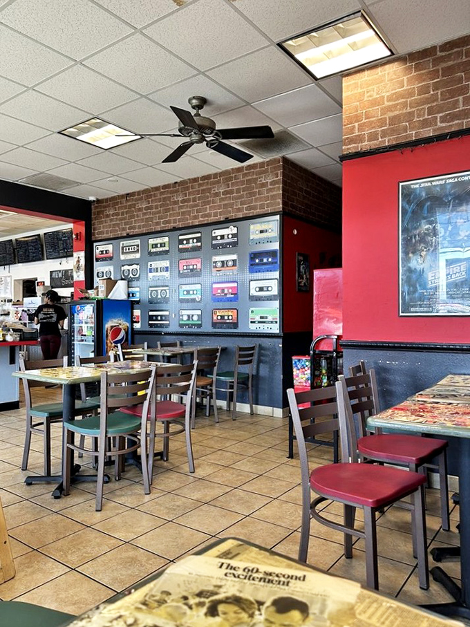 The dining area feels like your coolest friend's basement&mdash;if that friend happened to be a burger genius with excellent taste in music.