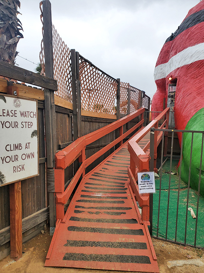 "Please watch your step, climb at your own risk." Translation: prepare for the most thrilling staircase adventure since Indiana Jones.