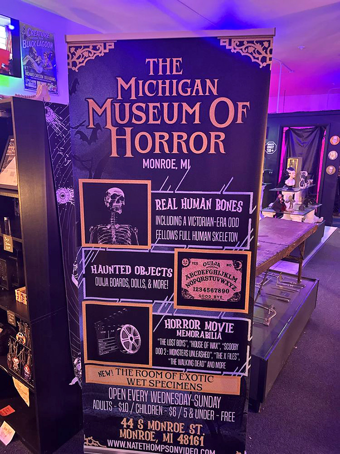 The museum's information board offers a frighteningly good overview of what awaits inside. Real human bones? Well, I wasn't using mine anyway.