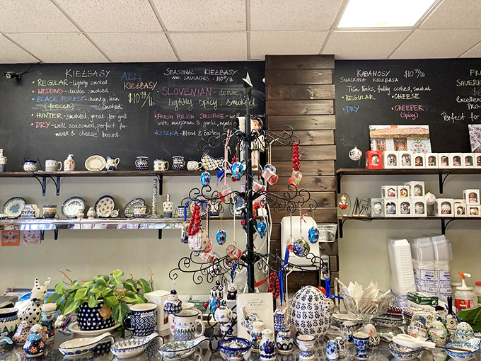 Blue and white pottery, ornamental eggs, and folk art create a mini-museum of Polish culture. Each piece tells a story; each pattern holds centuries of tradition.