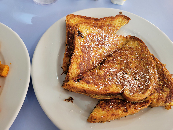 French toast that's dressed for success, dusted with powdered sugar like the first perfect snowfall of winter.