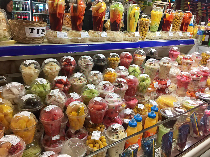 Fresh fruit becomes art at these stalls, where cups of nature's candy await with more colors than a Pixar movie.