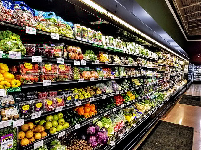 The produce section: where vegetables are displayed with the care and lighting usually reserved for Broadway stars or presidential candidates.