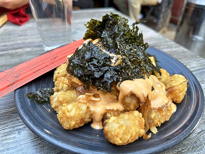 Not your childhood tater tots! These crispy morsels are topped with nori and a creamy sauce that takes them from nostalgic to noteworthy.