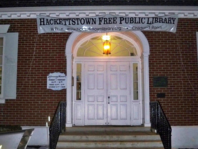The library's welcoming entrance promises adventures far beyond Hackettstown's borders, all accessible with nothing more than a free library card.