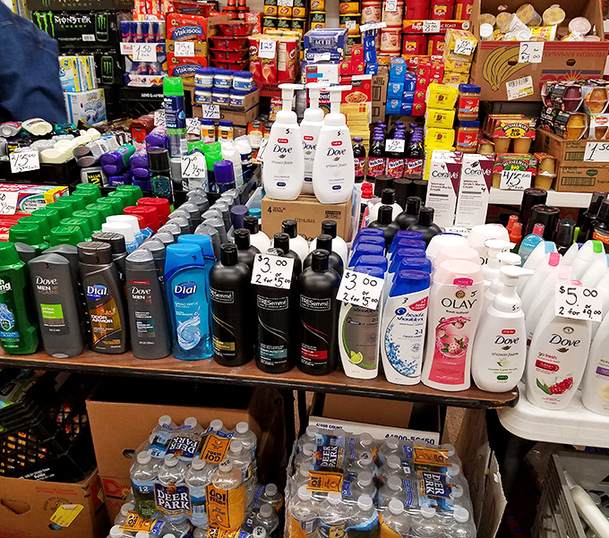 Personal care products arranged with surprising precision &ndash; proof that even bargain hunting can be an organized sport.