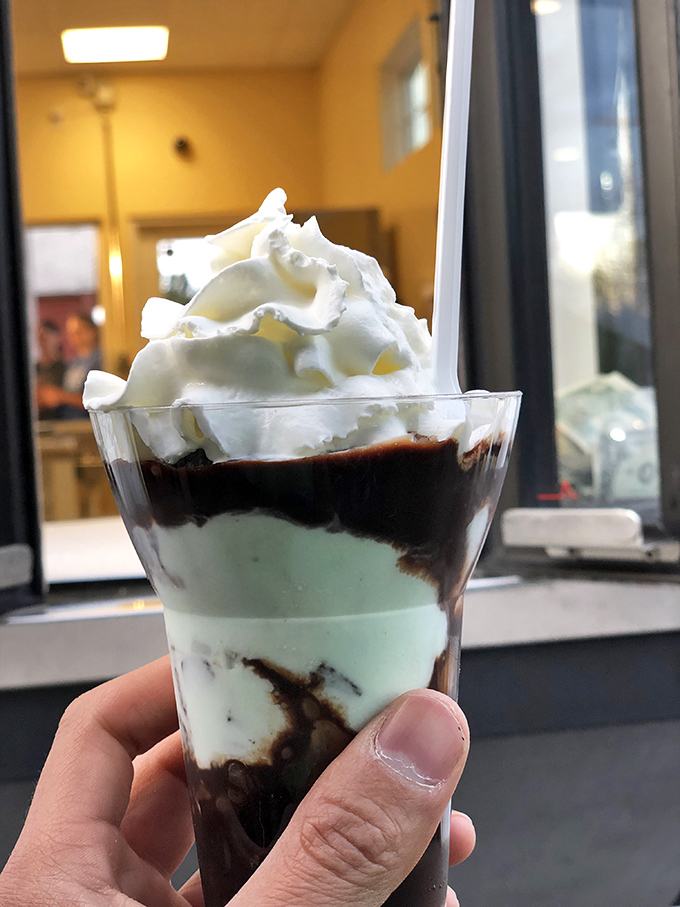 Mint custard and hot fudge playing the dessert version of yin and yang. Balance has never tasted so wonderfully unbalanced.