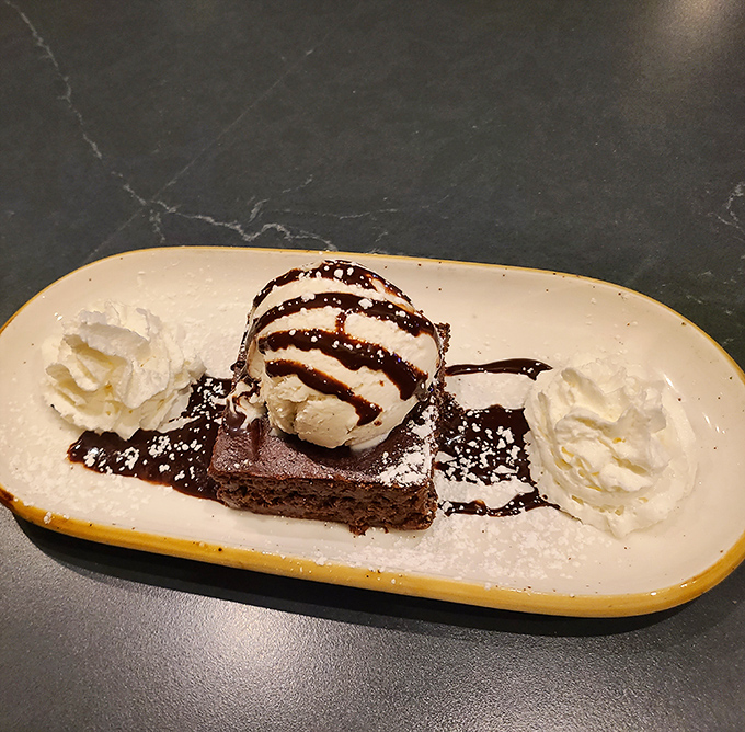 Chocolate decadence crowned with vanilla ice cream&mdash;proof that some relationships are simply meant to be.