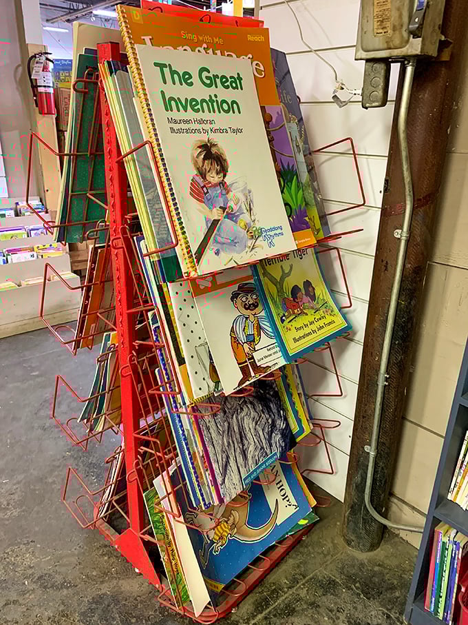 Spinning racks of childhood classics—the literary equivalent of a candy store where every sweet treat costs just a dollar.