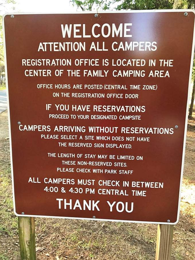 The park's welcome sign &ndash; where "registration required" somehow feels less like bureaucracy and more like an invitation to adventure. 
