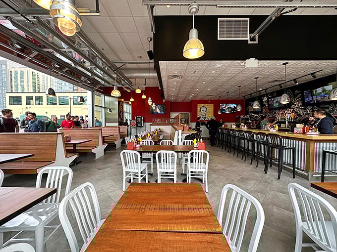 The modern diner reimagined&mdash;where industrial meets inviting. No pretension, just permission to enjoy yourself and maybe lick your fingers.