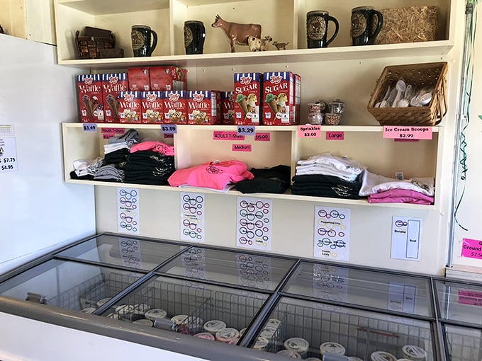 Merchandise that celebrates bovine beauty. T-shirts, mugs, and freezers full of take-home pints&mdash;because the Woodside experience shouldn't end at the farm.