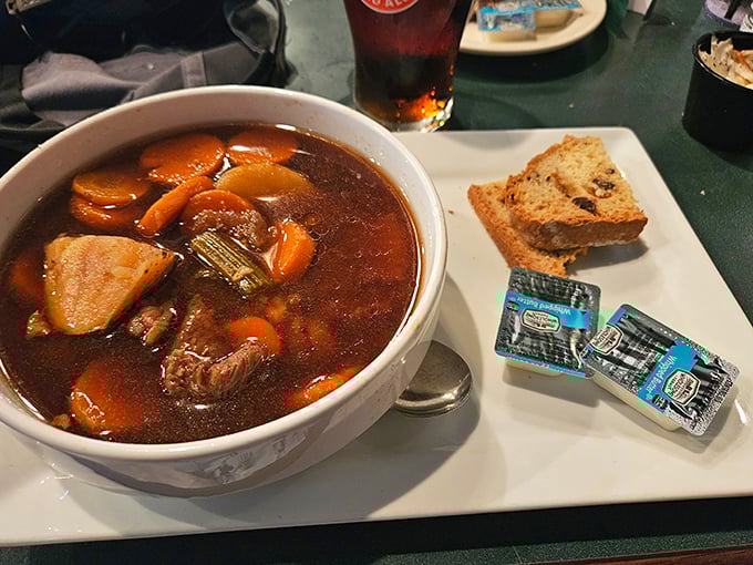 Hearty Irish stew with tender beef and vegetables warms souls on chilly Virginia Beach evenings.