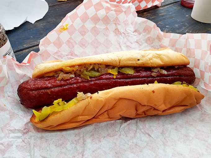 The Jersey Dog stands at attention, ready for duty. This snappy sausage nestled in a soft bun is like summer at the boardwalk, minus the sunburn.