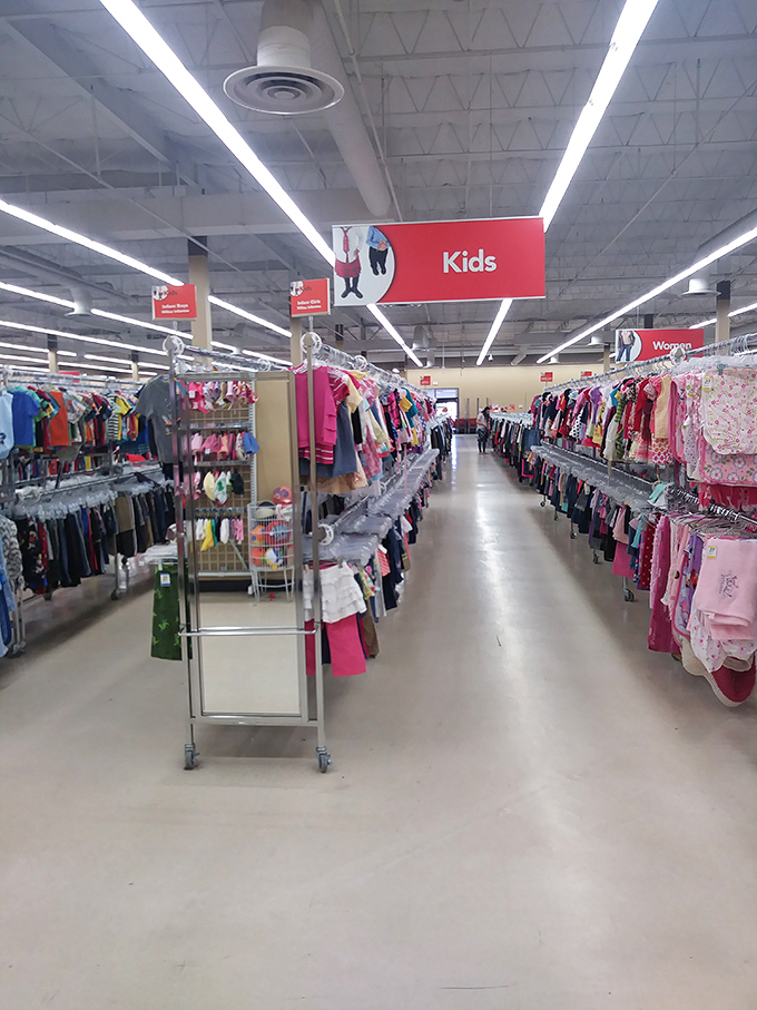 The kids' section&mdash;a rainbow road of tiny fashions where growing children can find new-to-them outfits without breaking the family budget.