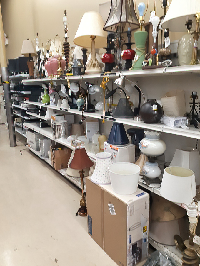 Lampshade graveyard or lighting opportunity wonderland? The perfect spot to illuminate your home with someone else's abandoned d&eacute;cor dreams.