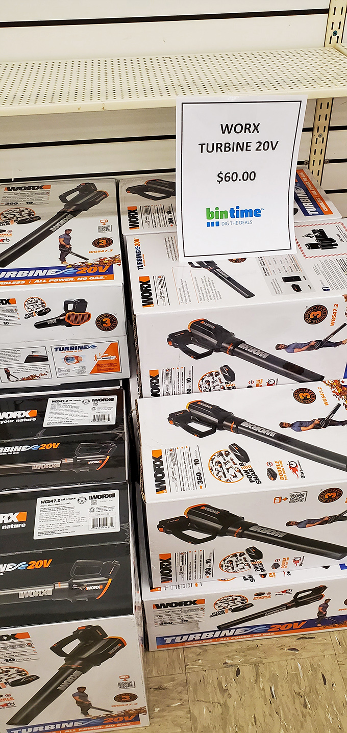 WORX Turbine leaf blowers lined up like soldiers ready for yard duty. Fall leaves don't stand a chance against this kind of bargain firepower.