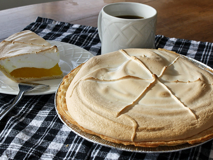 Lemon meringue pie with peaks so perfect they'd make the Alps jealous. That cloud-like topping is basically a pillow for your taste buds.
