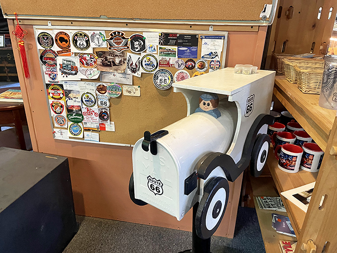 Not your average mailbox! This whimsical Route 66-themed creation proves that even everyday objects became art along the Mother Road.