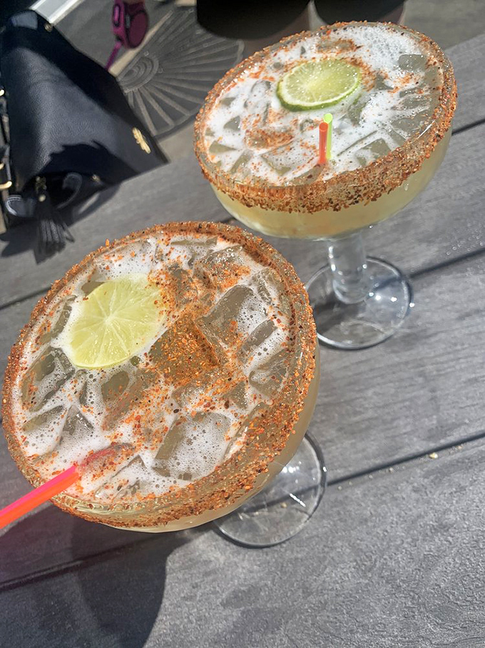 Margaritas rimmed with Tajin that perfectly balance sweet, sour, and spicy. The lime slice isn't garnish&mdash;it's an essential supporting character.
