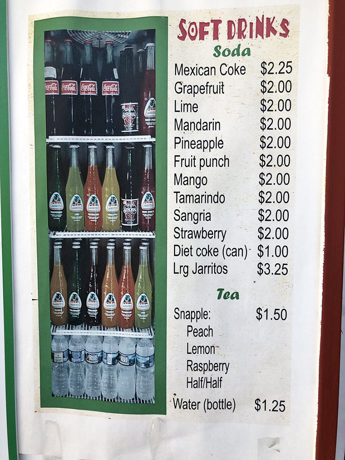 The Mexican soda selection offers a rainbow of flavors that puts ordinary cola to shame. Tamarindo and mango are like vacation in a bottle.