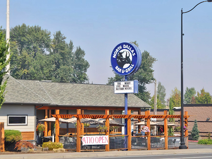 North Dallas Bar & Grill's inviting patio welcomes locals for live music and meals that cost less than a parking spot in Portland.