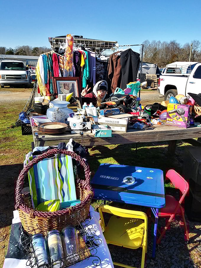 The beautiful chaos of flea market merchandising&mdash;where household items, clothing, and unexpected treasures create a shopper's scavenger hunt.
