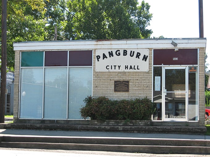 Small-town governance happens in modest buildings like Pangburn City Hall, where local decisions shape community life without much fanfare.